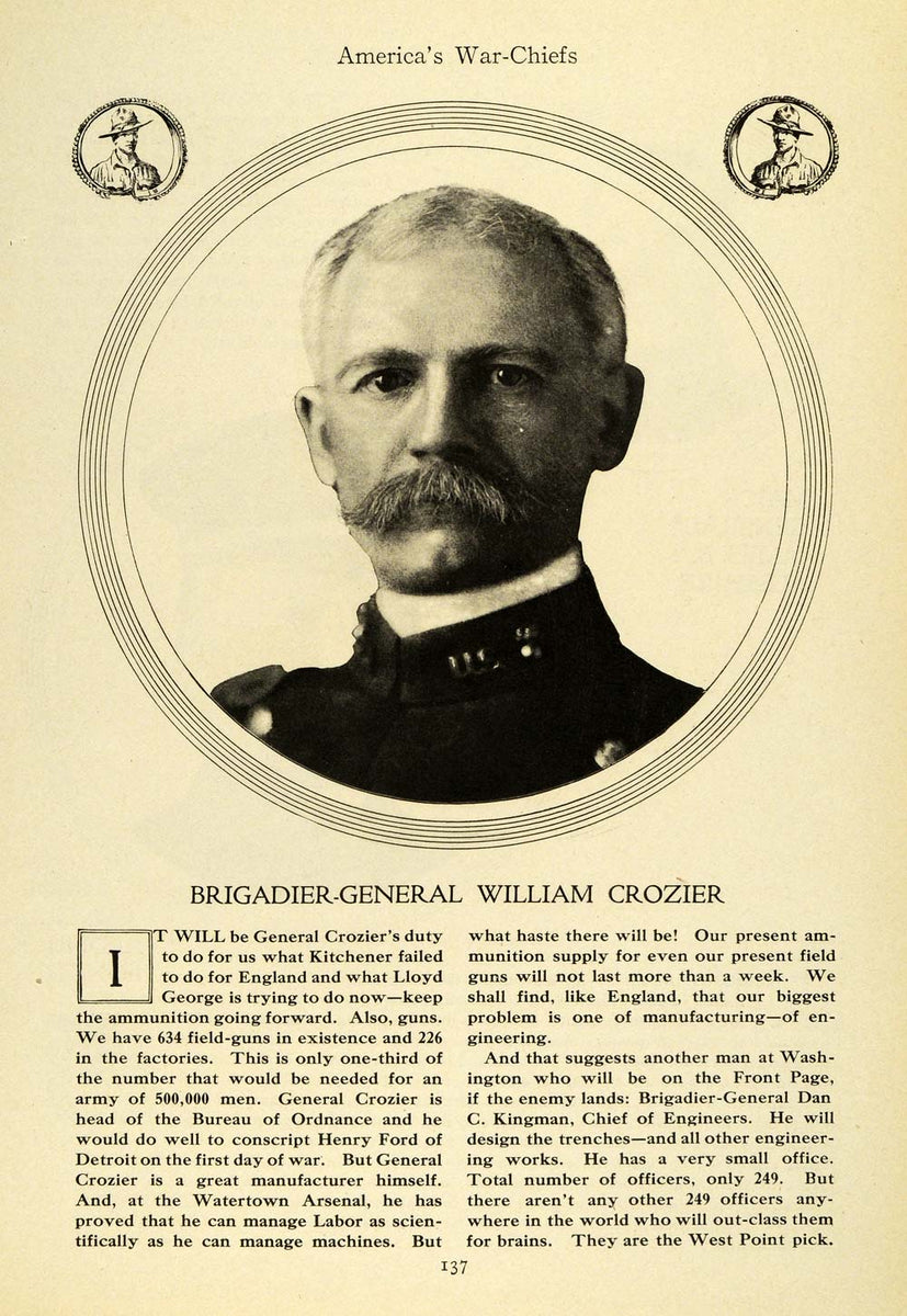 1915 Print U. S. Brigadier General William Crozier Military Artillery ...