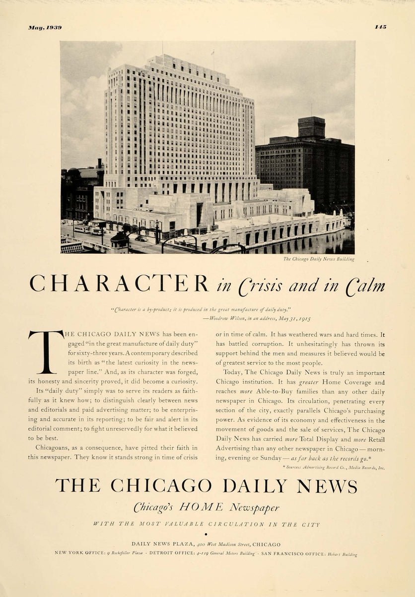 1939 Ad Chicago Daily News Building Newspaper Woodrow W - ORIGINAL EQ1 ...