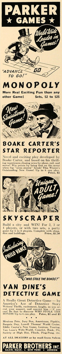 1937 Ad Parker Brothers Games Monopoly Boake Carter - ORIGINAL ADVERTI ...