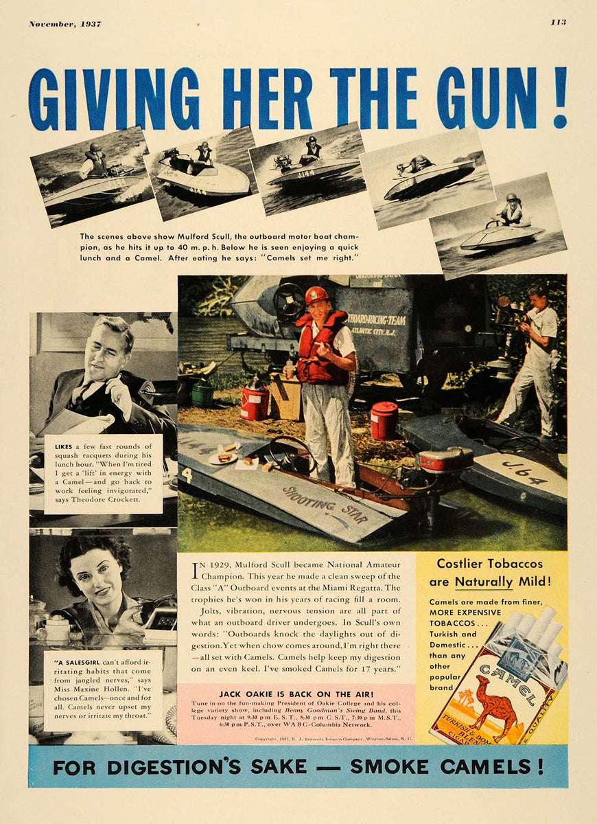 1937 Ad Mulford Scull Motor Boat Champ Camel Cigarettes - ORIGINAL ESQ ...