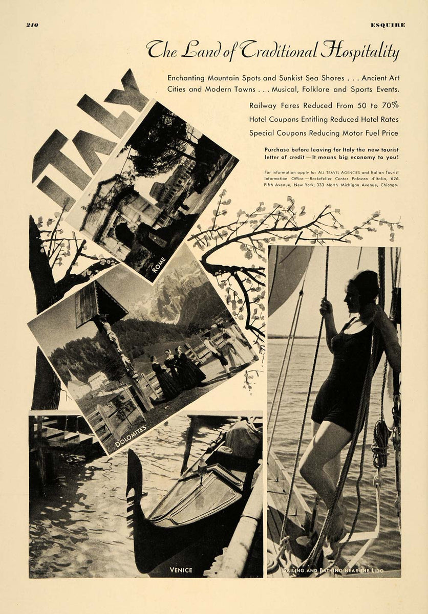1936 Ad Italy Tourist Office Travel Rome Venice Sailing - ORIGINAL ESQ ...