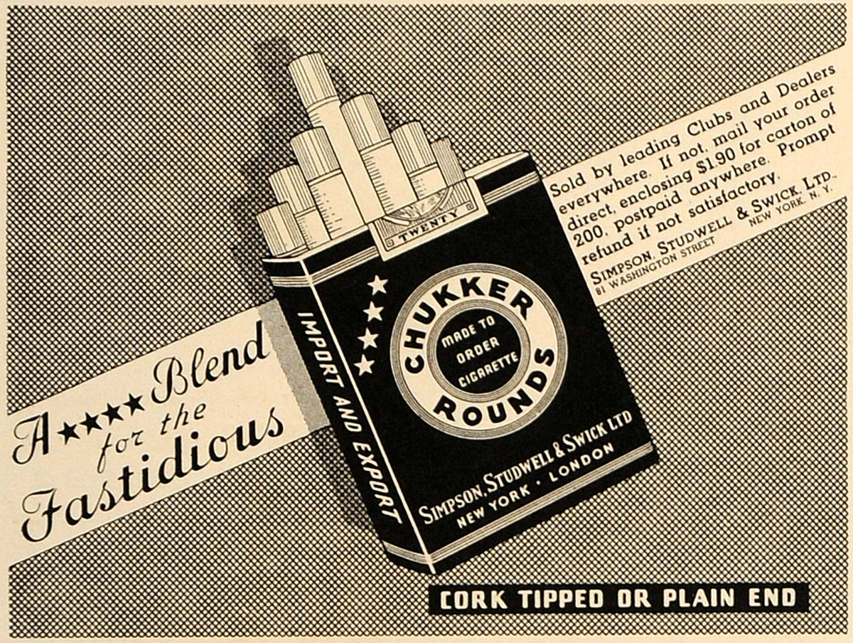 1937 Ad Simpson Studwell Swick Chukker Round Cigarettes - ORIGINAL ESQ ...
