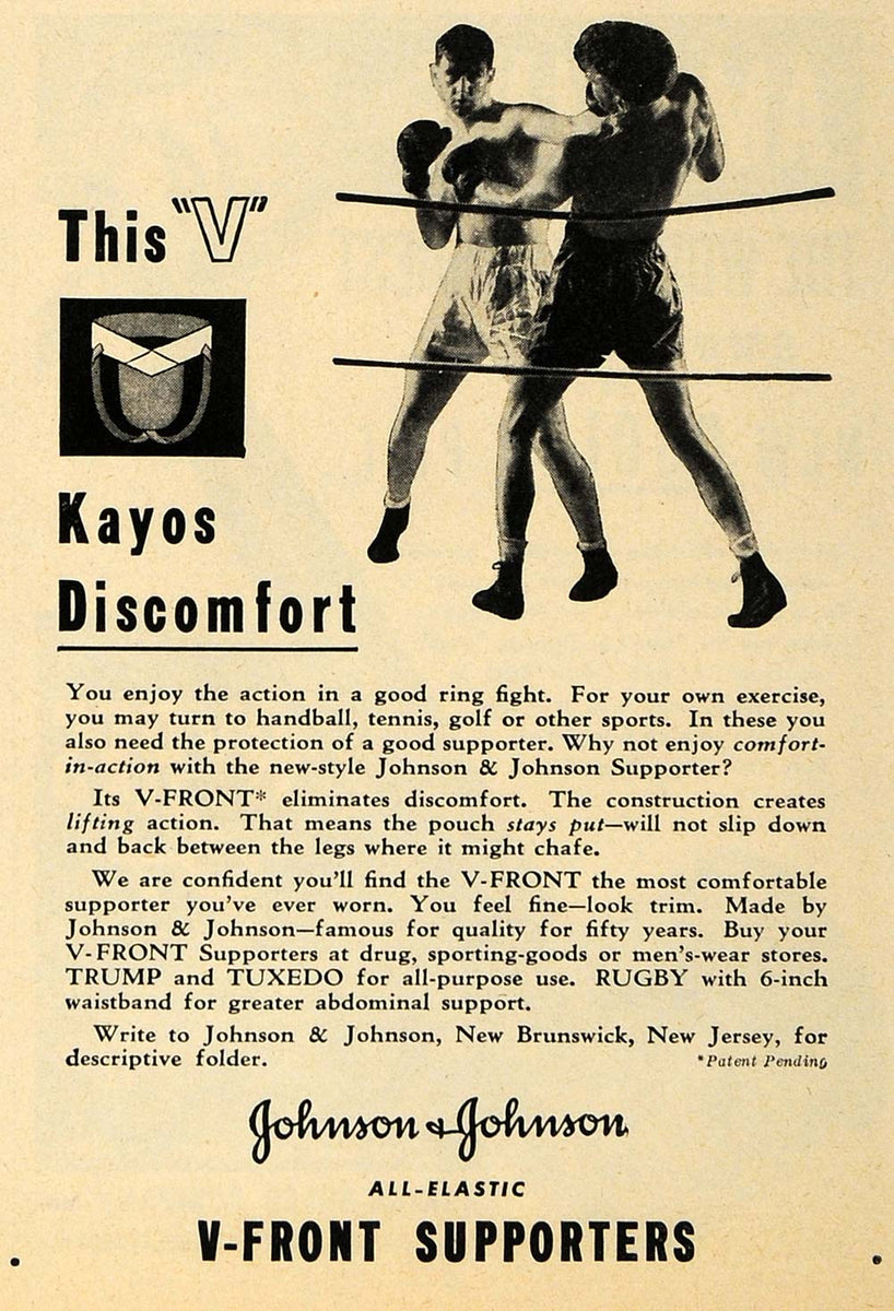 1947 Ad Johnson & Johson V-front Supporters Boxing - ORIGINAL ADVERTIS ...
