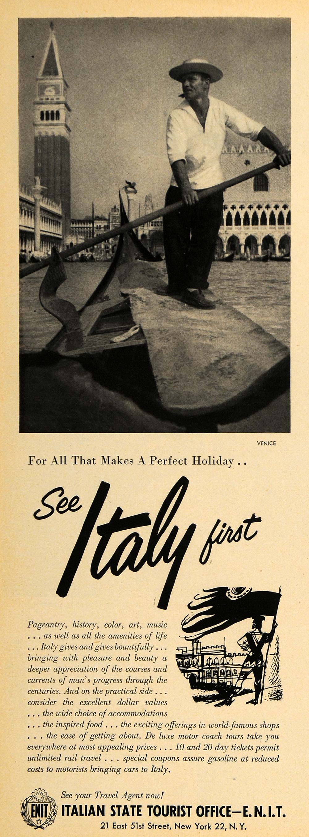 1954 Ad Italian State Tourist Office Italy Venice Trip - ORIGINAL ESQ4 ...