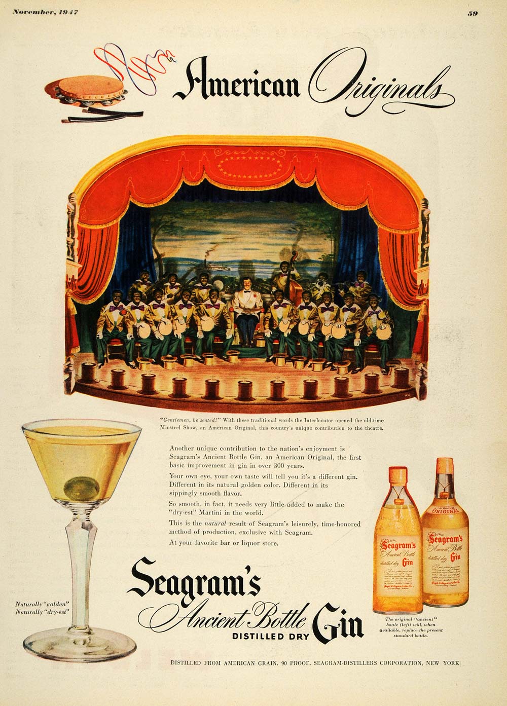 1947 Ad Seagram-Distillers Ancient Bottle Gin Orchestra - ORIGINAL ESQ ...