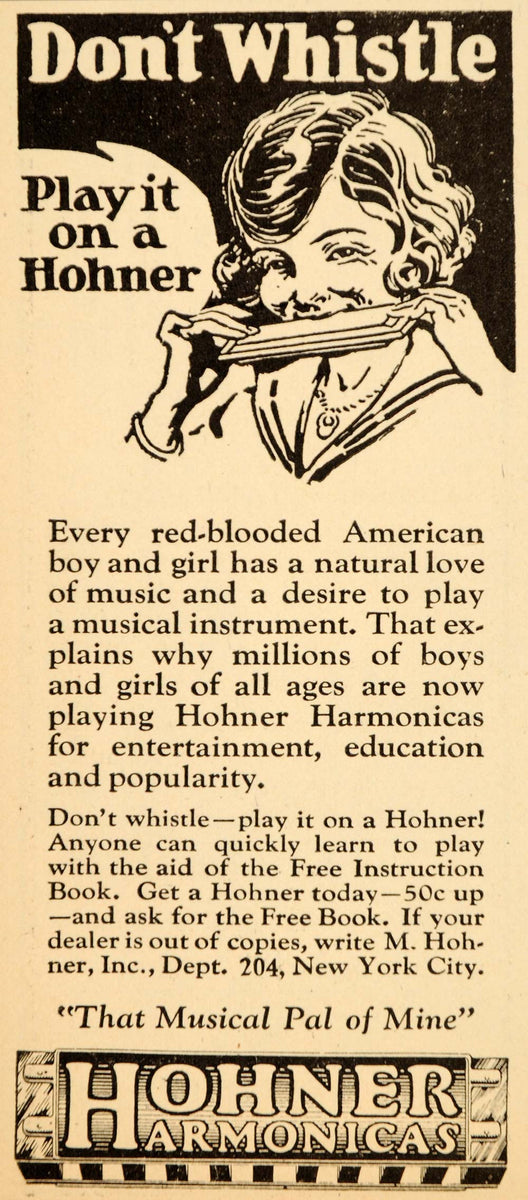 1925 Ad Hohner Harmonicas New York Instruction Book - ORIGINAL ADVERTI ...