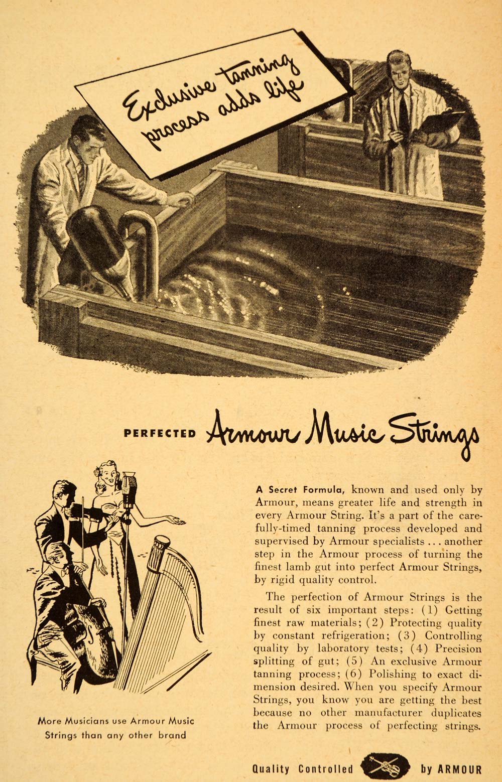 1948 Ad Armour Music Strings Violin Viola Harp - ORIGINAL ADVERTISING ...