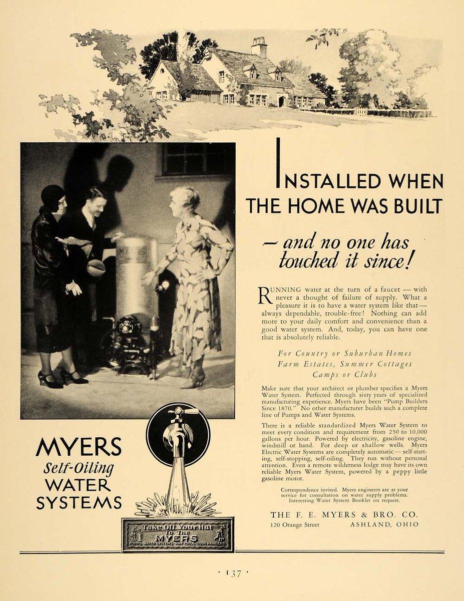 1931 Ad F E Myers Self Oiling Water System Illustration - ORIGINAL F1A ...
