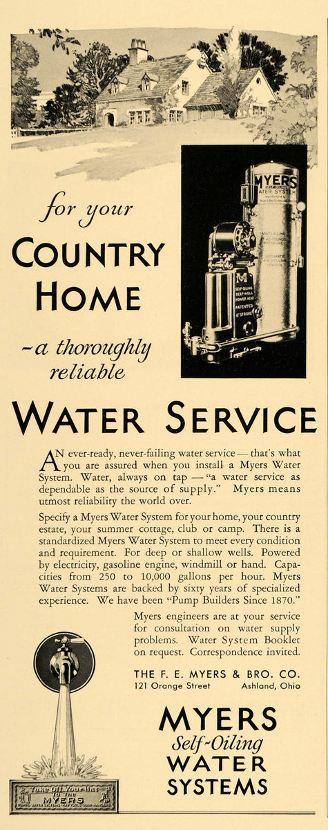 1931 Ad Myers Self-Oiling Water System Pump Home - ORIGINAL ADVERTISIN ...