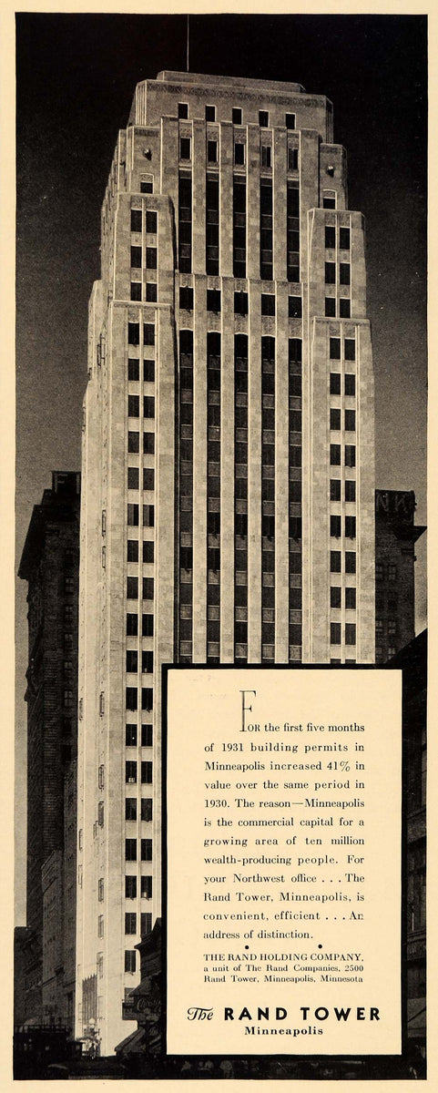 1931 Ad Rand Tower Skyscraper Building Rand Holding Minneapolis MN F1A ...