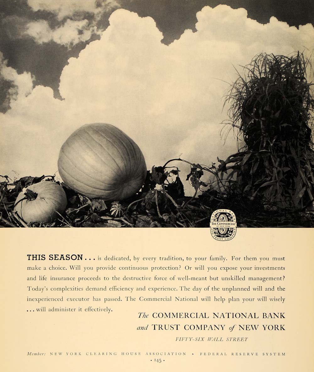 1933 Ad Commercial Nation Bank Trust Company Pumpkin - ORIGINAL ADVERT ...
