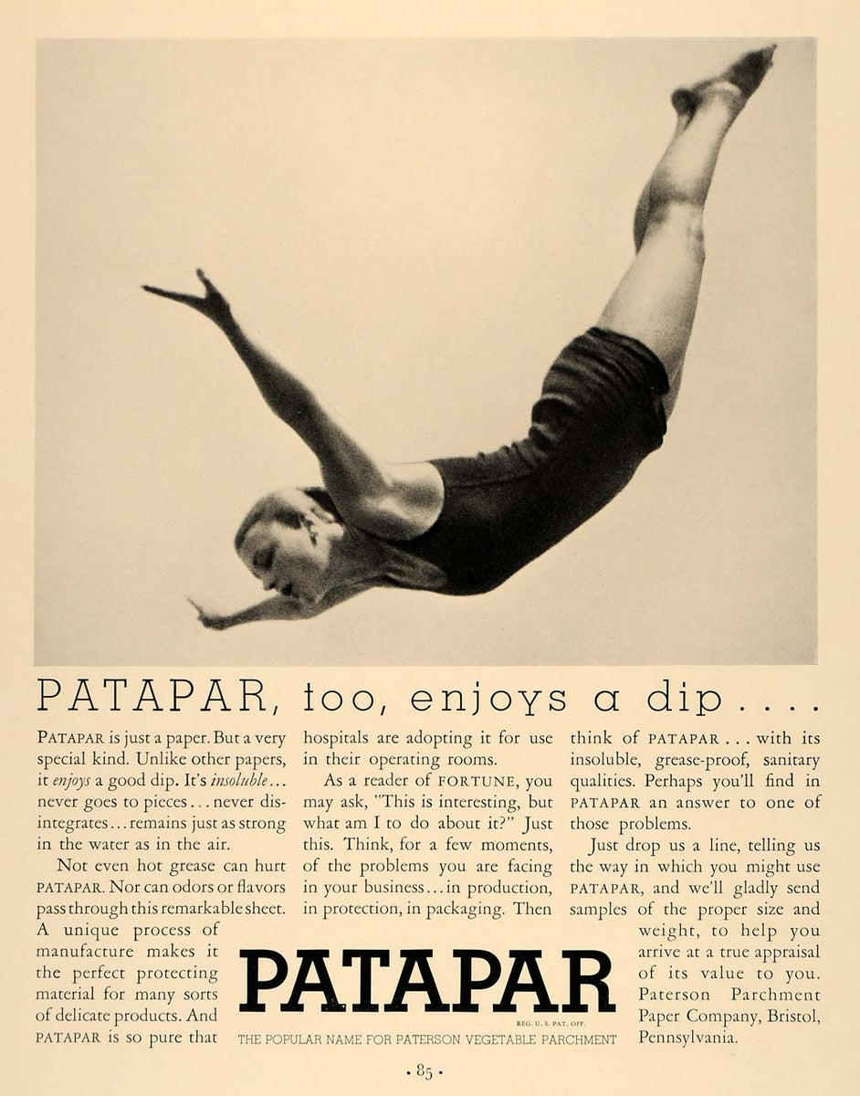 1933 Ad Patapar Paterson Parchment Paper Girl Diver - ORIGINAL ADVERTI ...