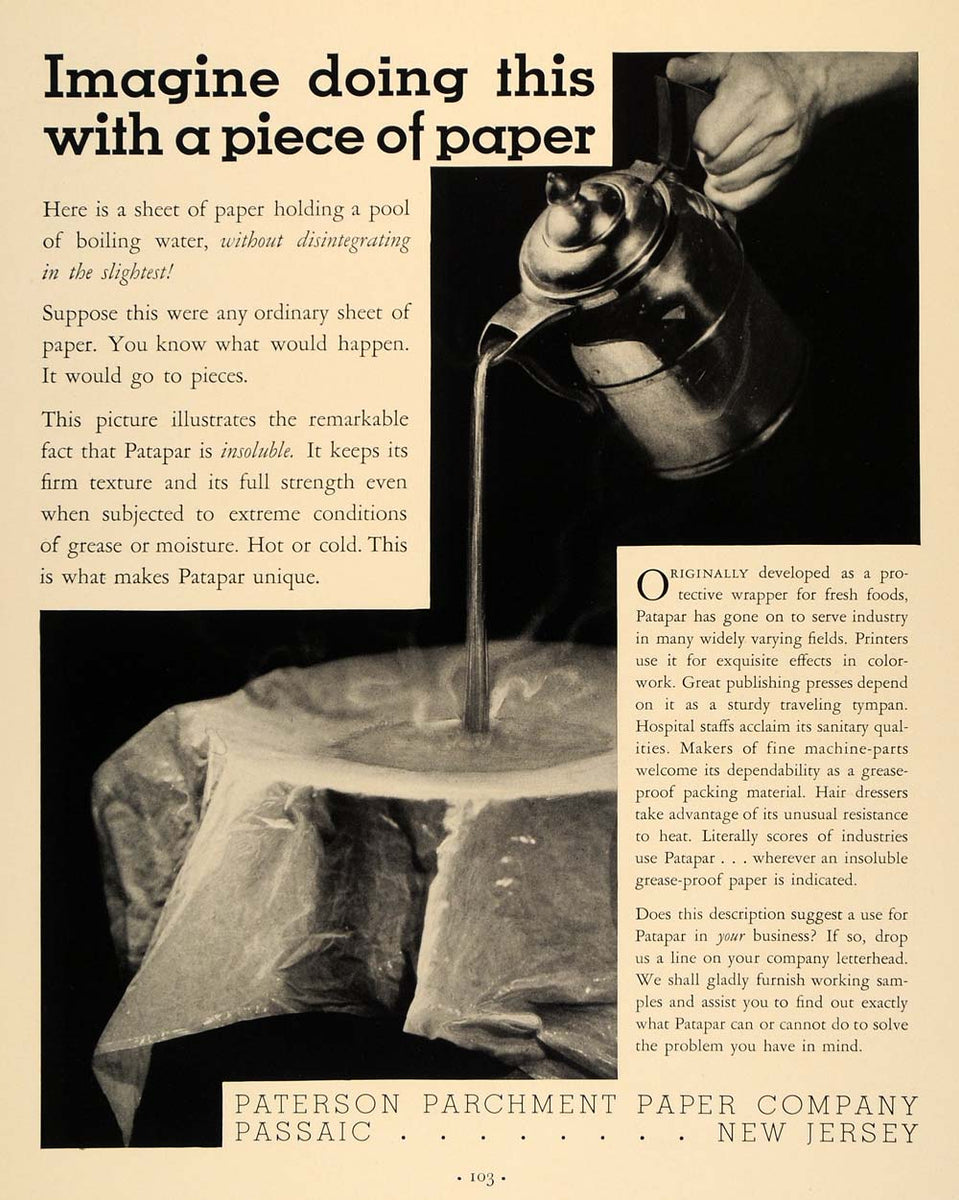 1933 Ad Patapar Paterson Parchment Paper Passaic Fine - ORIGINAL ADVER ...