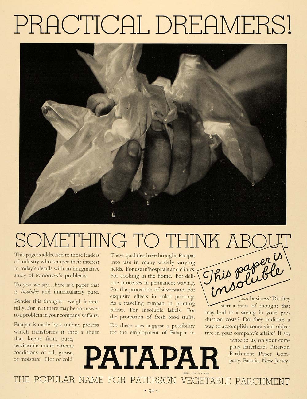 1933 Ad Paterson Parchment Vegetable Paper Patapar Hand - ORIGINAL F2A ...