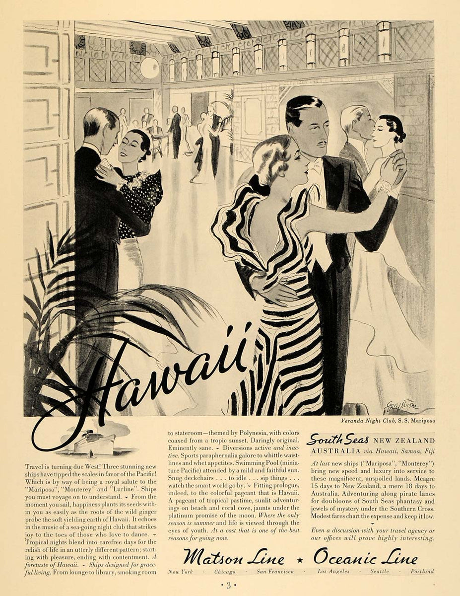 1933 Ad Matson Oceanic Lines Hawaii Artist Grafstrom - ORIGINAL ADVERT ...
