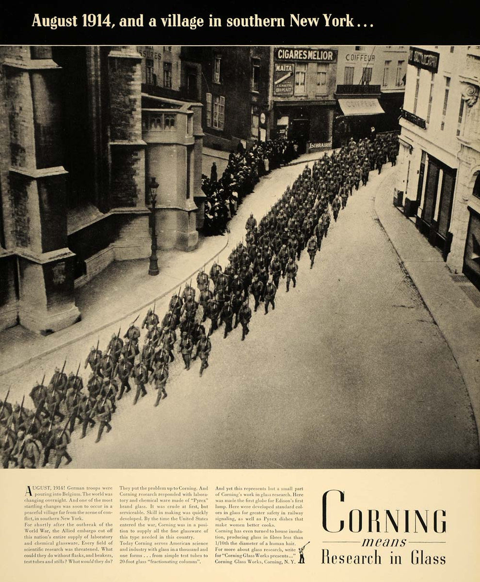 1938 Ad Corning Glass Works German Troops Belgium WWII - ORIGINAL F2A ...