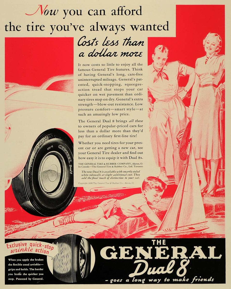 1938 Ad General Tire & Rubber Dual-8 Tires Family Akron - ORIGINAL F2A ...