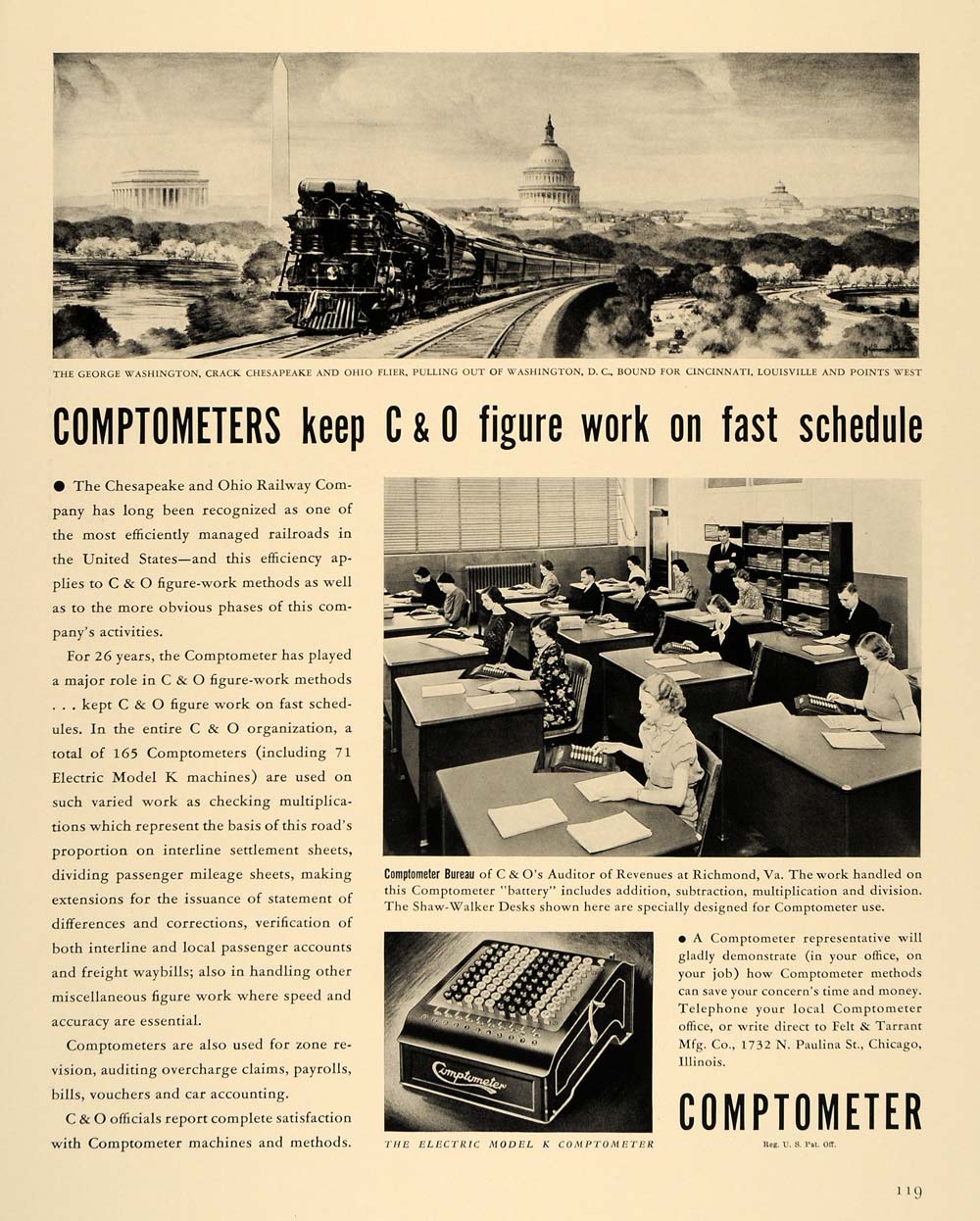 1938 Ad Comptometer Chesapeake Ohio Train Auditor - ORIGINAL ADVERTISI ...