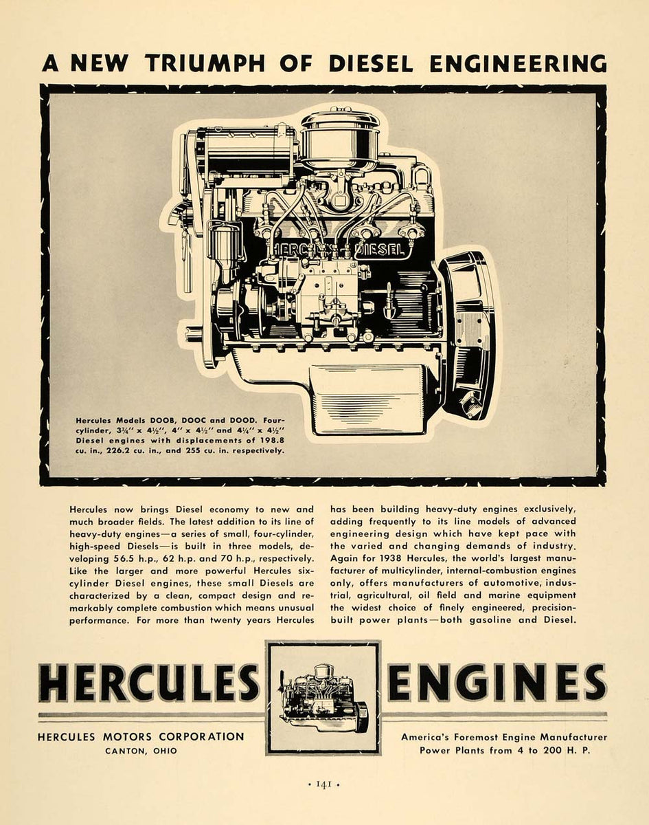 1938 Ad Hercules Motors Diesel Engine Model Canton Ohio - ORIGINAL F2A ...