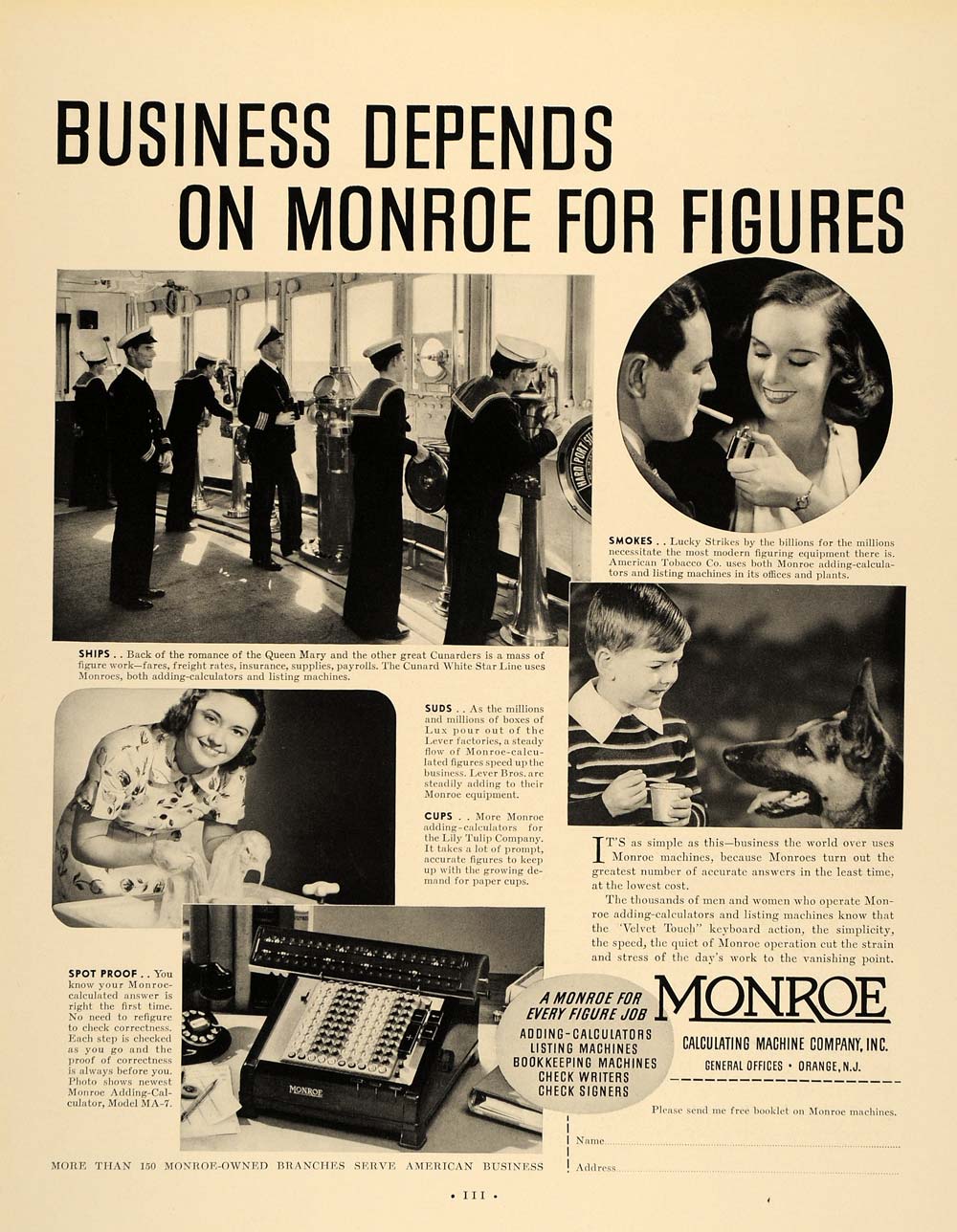 1938 Ad Monroe Calculating Machine Velvet Touch Math - ORIGINAL ADVERT ...