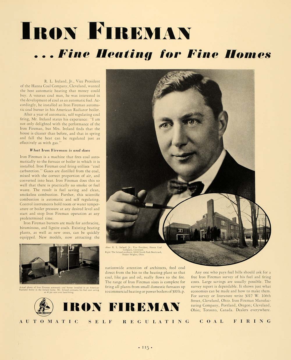 1935 Ad Iron Fireman Coal Firing R. L. Ireland Jr Hanna - ORIGINAL F3A ...