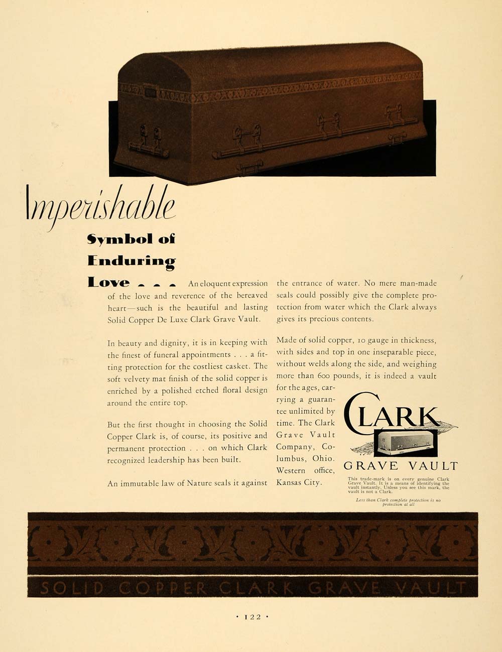 1930 Ad Clark Grave Vault Death Coffin Copper Columbus - ORIGINAL F3A ...