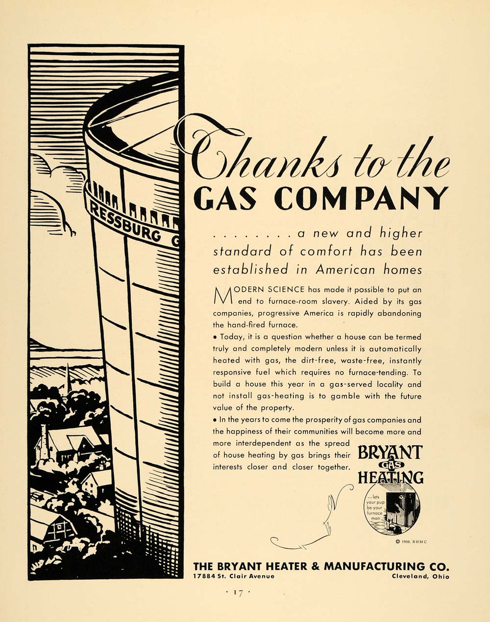 1930 Ad Bryant Gas Heating Heater Gas Oil Ressburg - ORIGINAL ADVERTIS ...