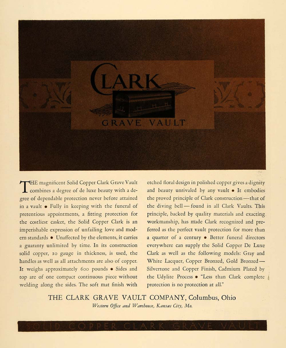 1930 Ad Clark Grave Vault Bronze Copper Columbus Ohio - ORIGINAL ADVER ...