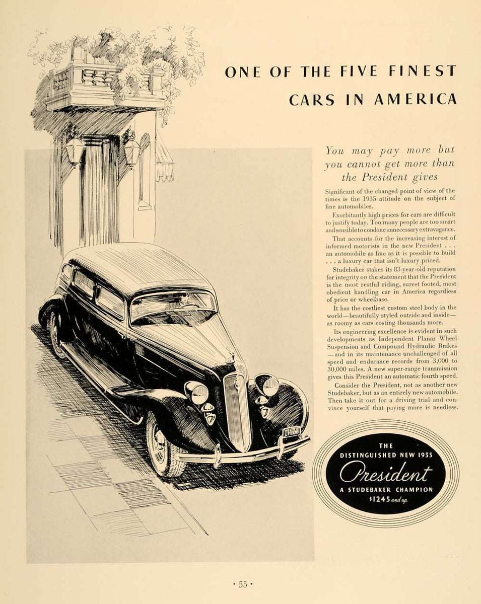 1935 Ad Studebaker President Automobile Illustration - ORIGINAL ADVERT ...