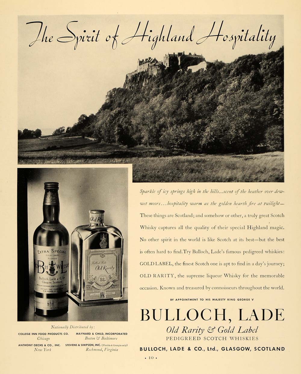 1936 Ad Bulloch Lade Old Rarity Gold Label Whisky Drink - ORIGINAL F3A ...