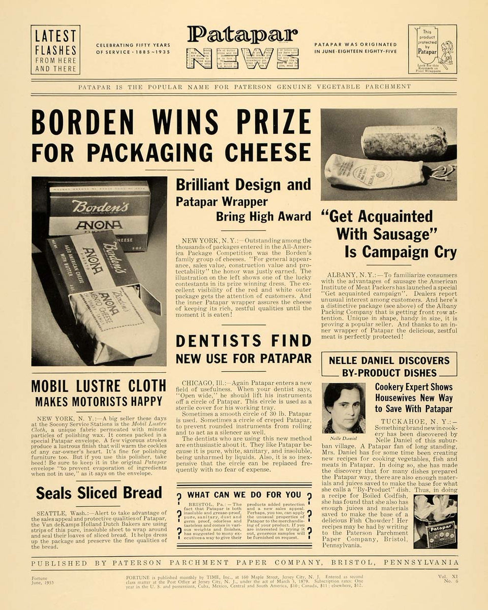 1935 Ad Paterson Vegetable Parchment Paper Patapar - ORIGINAL ADVERTIS ...
