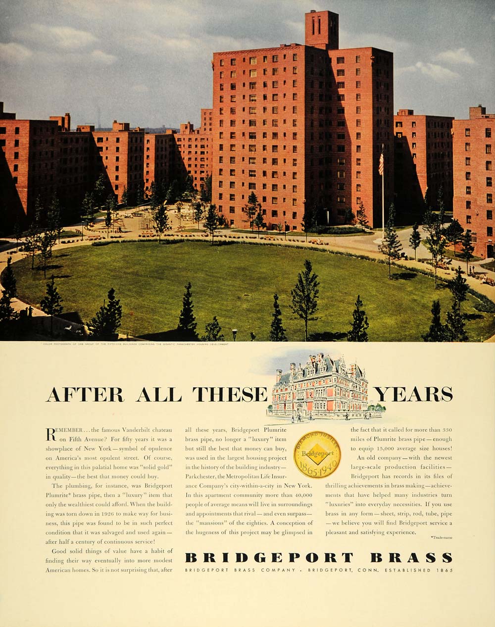 1940 Ad Bridgeport Brass Vanderbilt Chateau Plumrite - ORIGINAL ADVERT ...