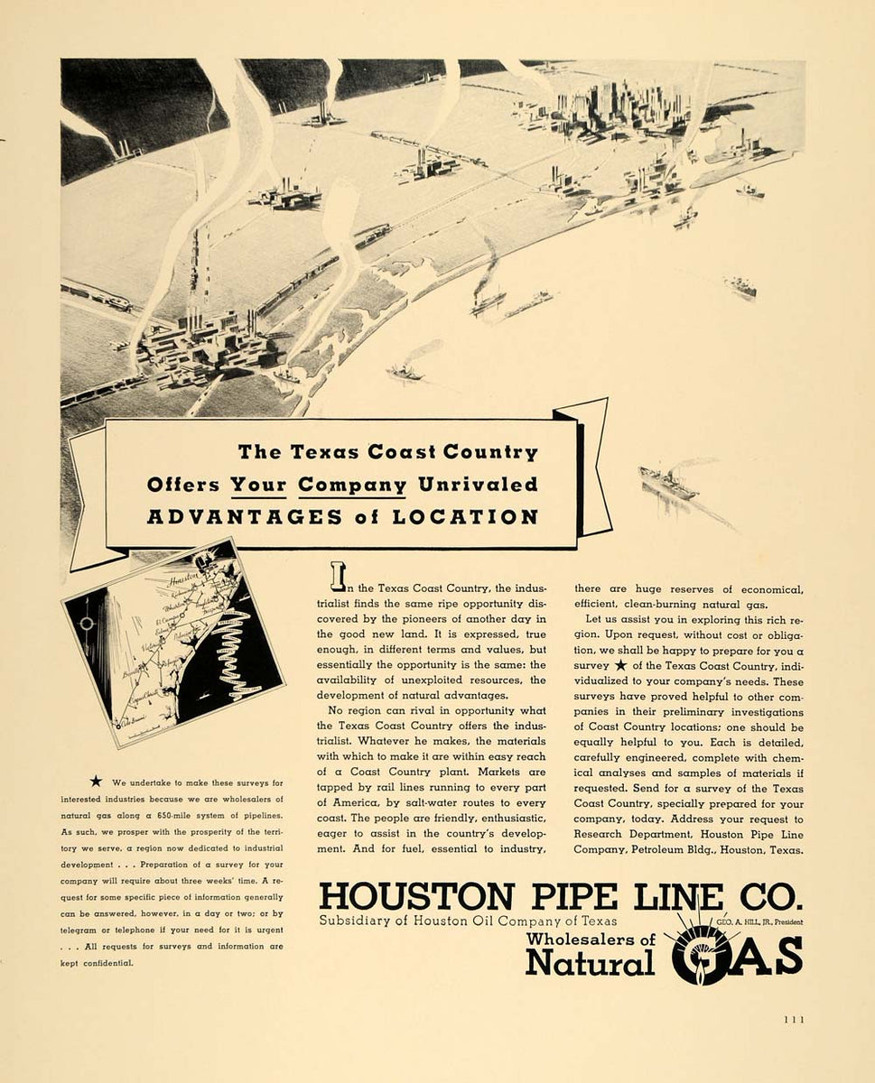 1940 Ad Houston Pipe Line Gas Texas Coast Country - ORIGINAL ADVERTISI ...