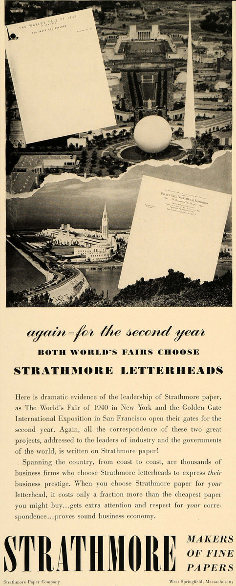 1940 Ad Strathmore Paper Letterheads World's Fair NY - ORIGINAL ADVERT ...