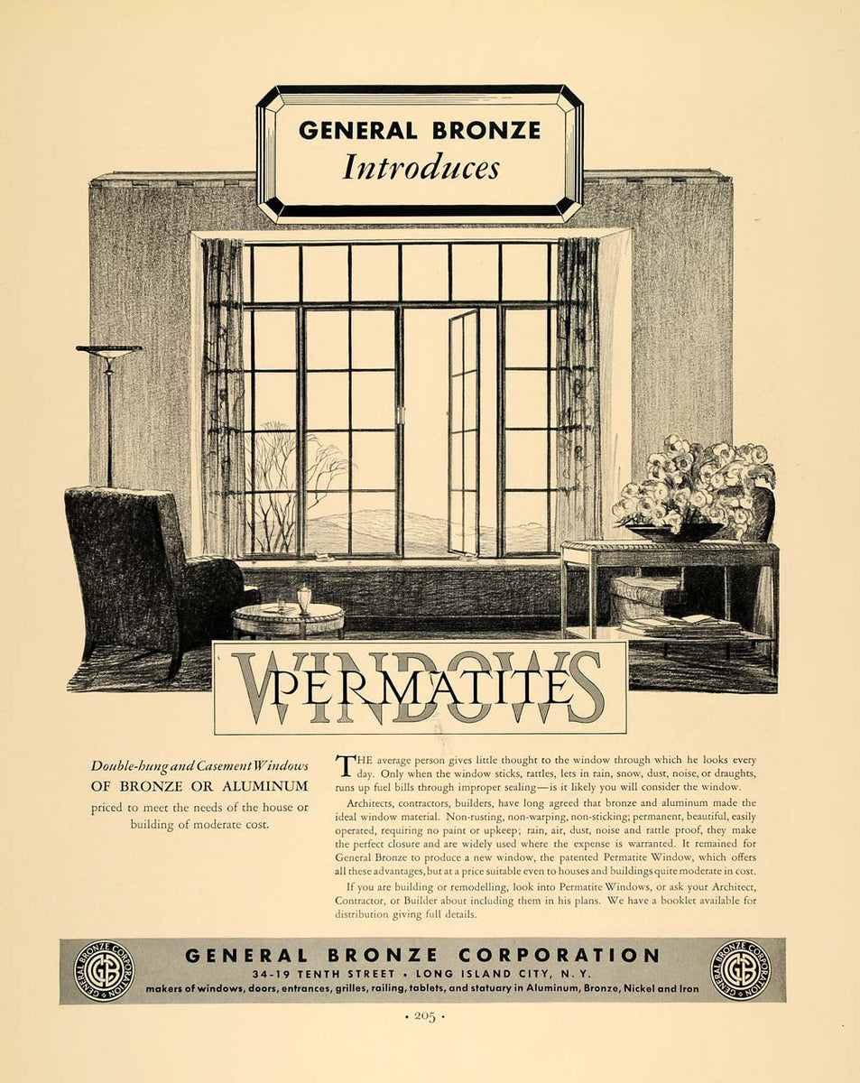 1936 Ad General Bronze Windows Living Room View Salon - ORIGINAL ADVER ...