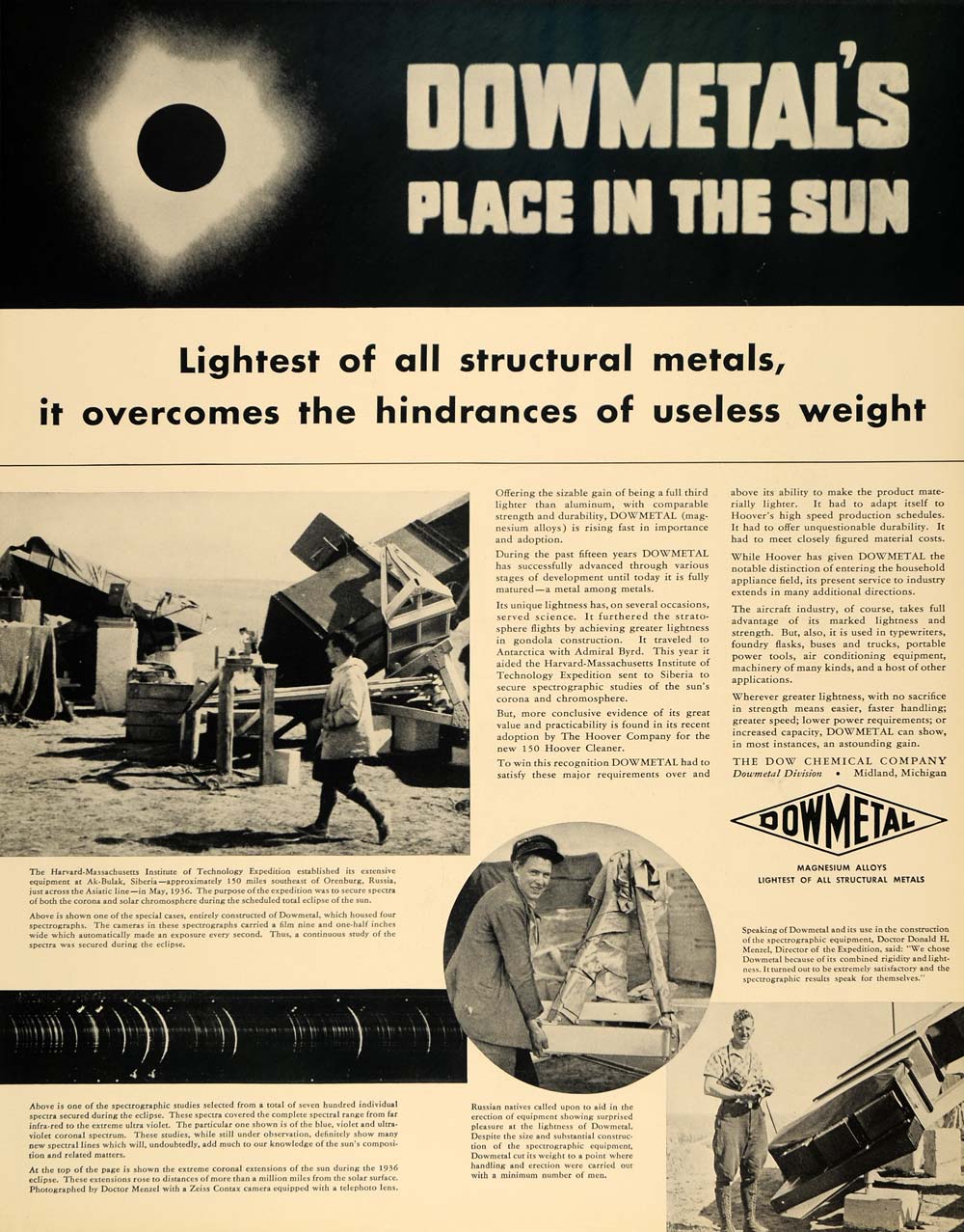 1936 Ad Dowmetal Magnesium Alloy Metal Dow Chemical - ORIGINAL ADVERTI ...