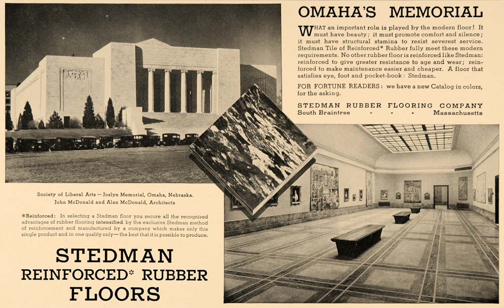 1932 Ad Stedman Rubber Flooring Joslyn Memorial Omaha - ORIGINAL ADVER ...