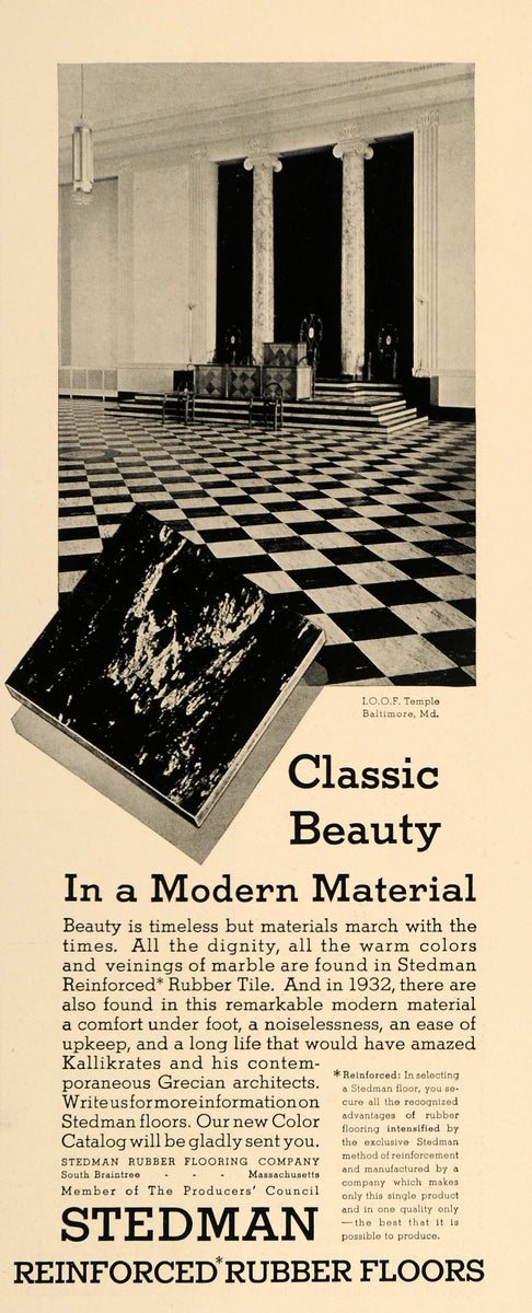 1932 Ad Stedman Rubber Tile Flooring IOOF Temple MD - ORIGINAL ADVERTI ...