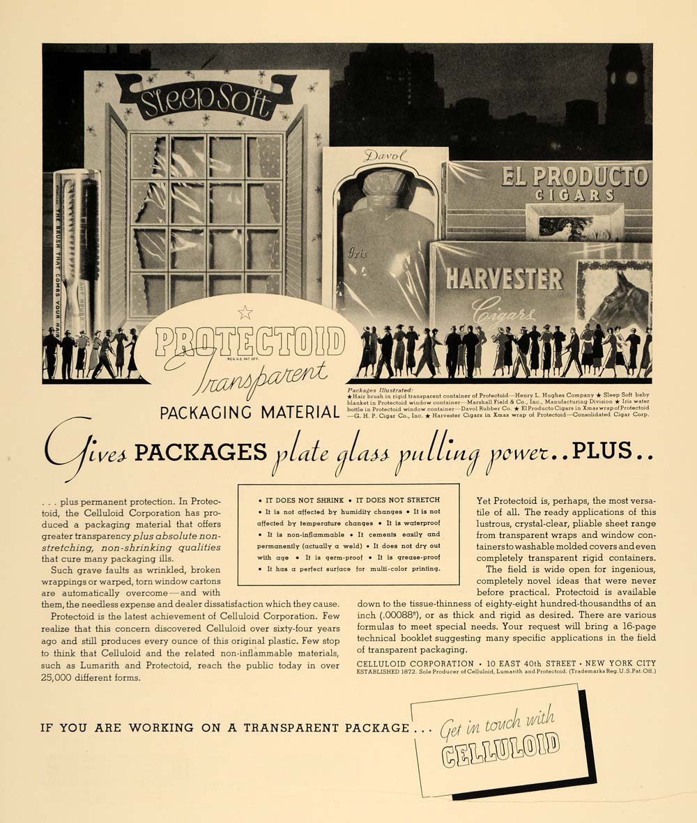 1936 Ad Celluloid Transparent Packaging Protectoid - ORIGINAL ADVERTIS ...