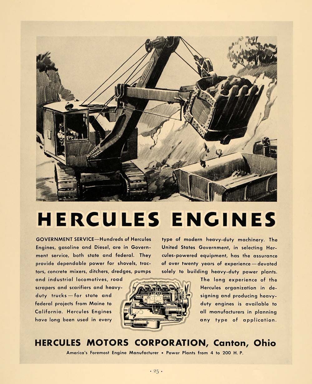 1936 Ad Hercules Motors Heavy Machinery Canton Engines - ORIGINAL F6A ...
