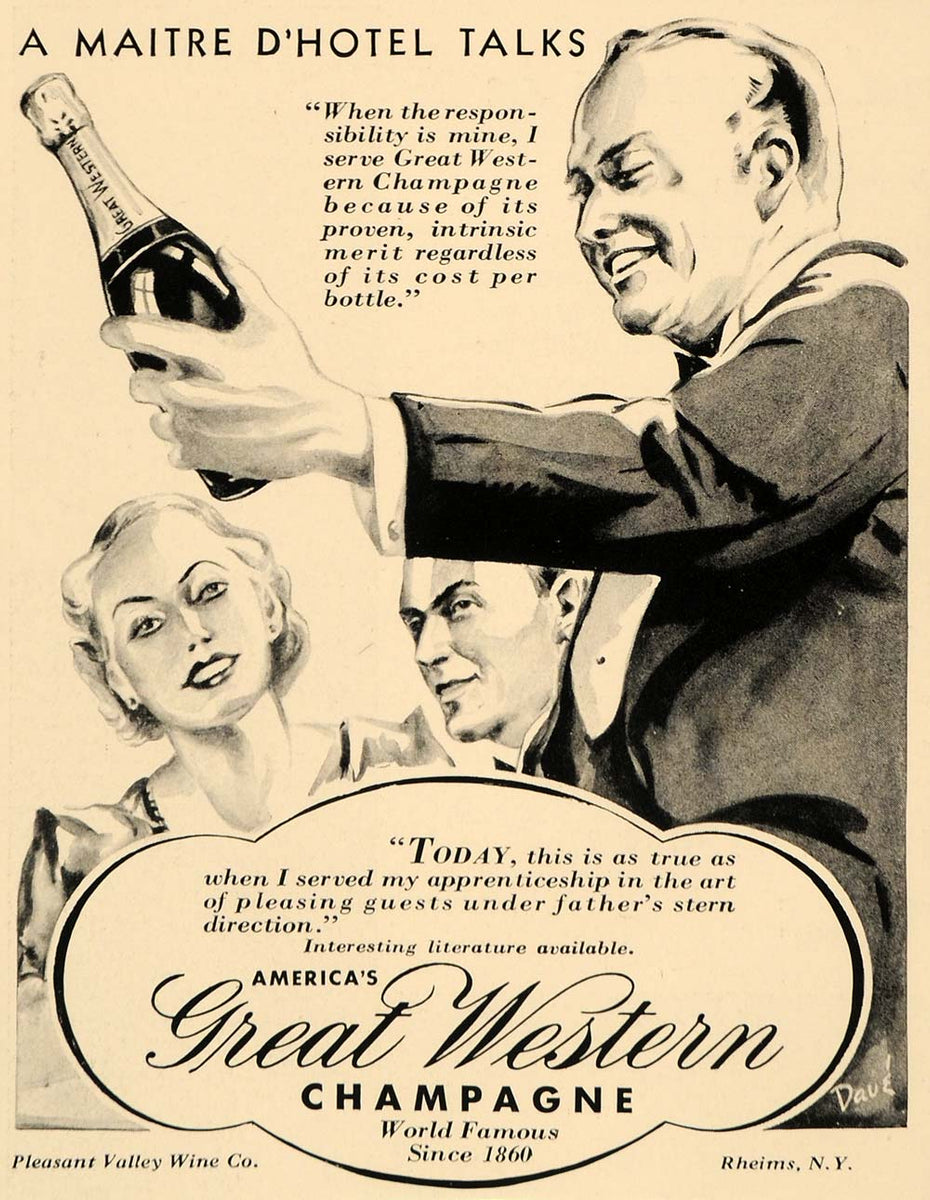 1936 Ad Pleasant Valley Wine Great Western Champagne - ORIGINAL ADVERT ...
