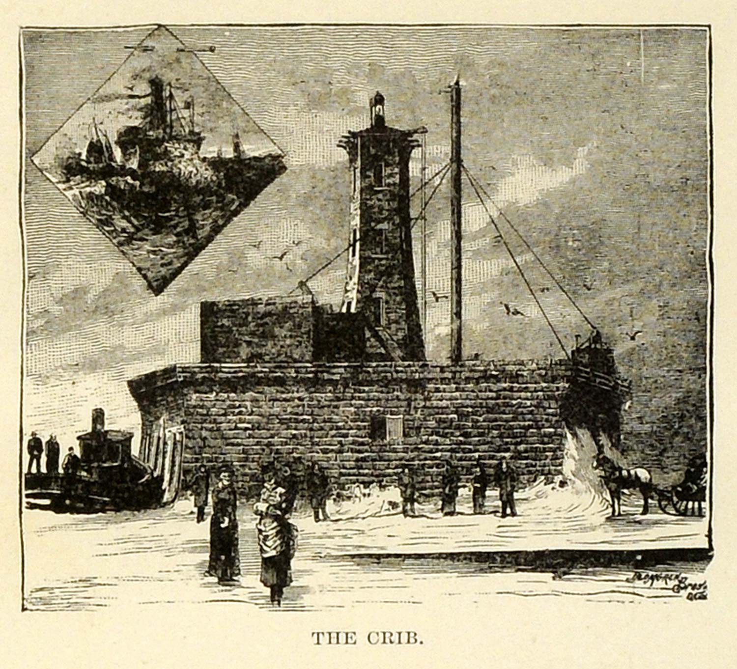 1893 Print Chicago Water Crib Drinking Water Supply Architecture Lake ...