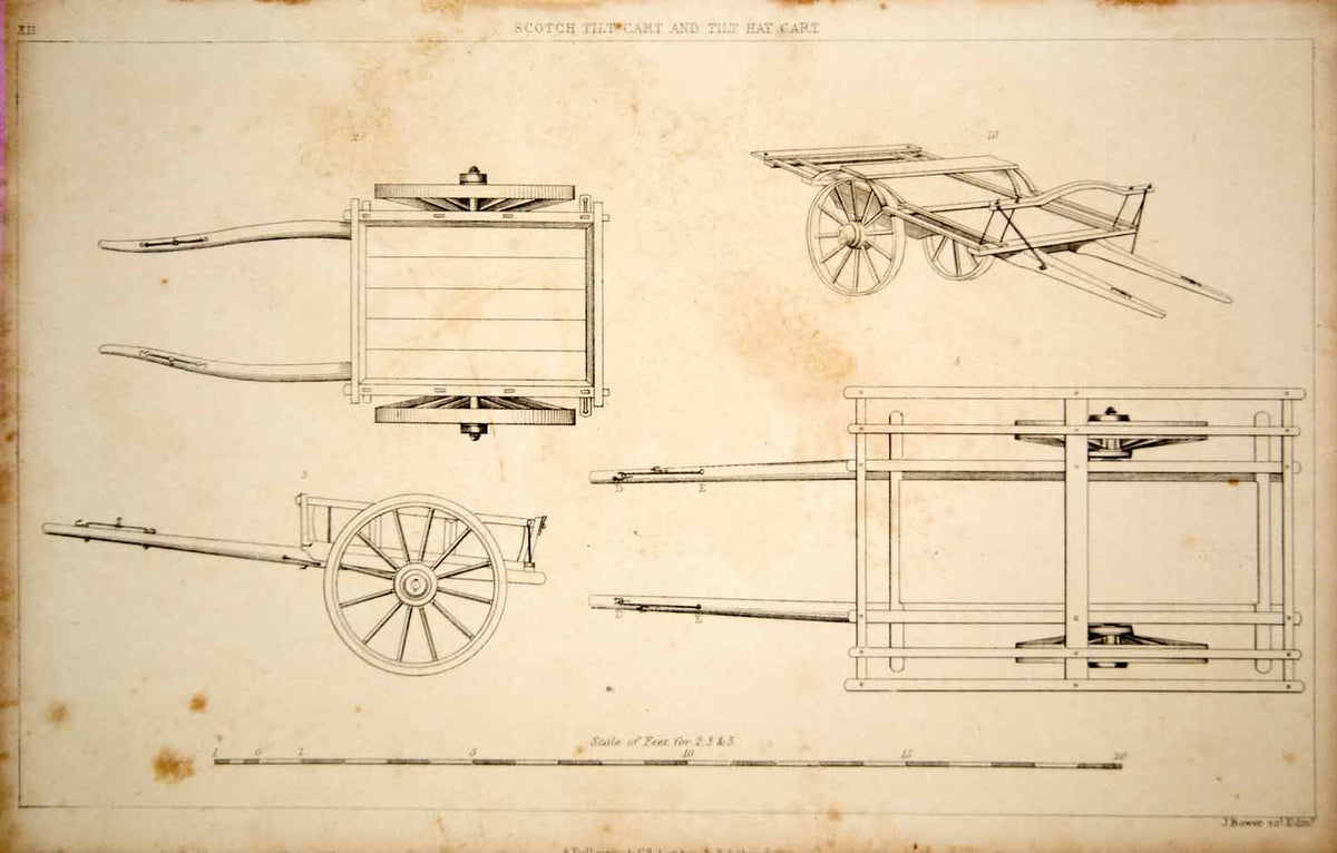 1852 Steel Engraving Antique Scotch Tilt Cart Hay Diagram Farm Equipme ...