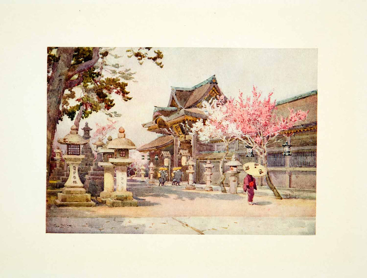 1908 Color Print Japan Kitano Tenjin Ella Du Cane Cityscape Flower FGJ ...
