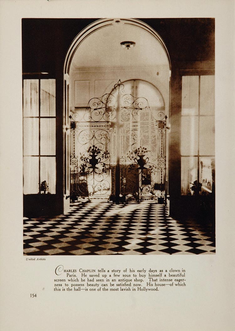 1933 Charlie Chaplin Hollywood Home Interior Hall Print - ORIGINAL FIL ...