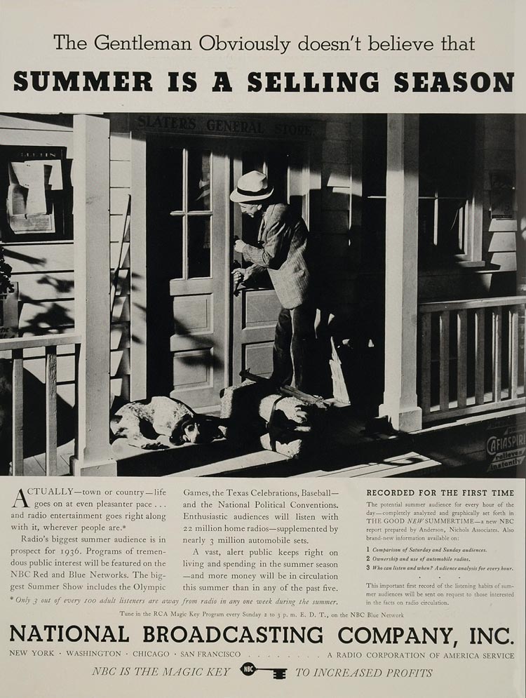 1936 Ad NBC National Broadcasting Radio RCA Advertising Porch Dog Houn ...