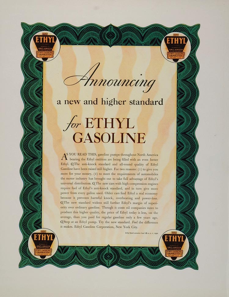 1932 Ad Ethyl Gasoline Engine Anti Knock Gas Compound - ORIGINAL ADVER ...