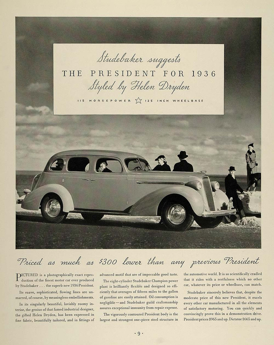 1936 Ad Studebaker President Car Helen Dryden Designer - ORIGINAL FT4 ...