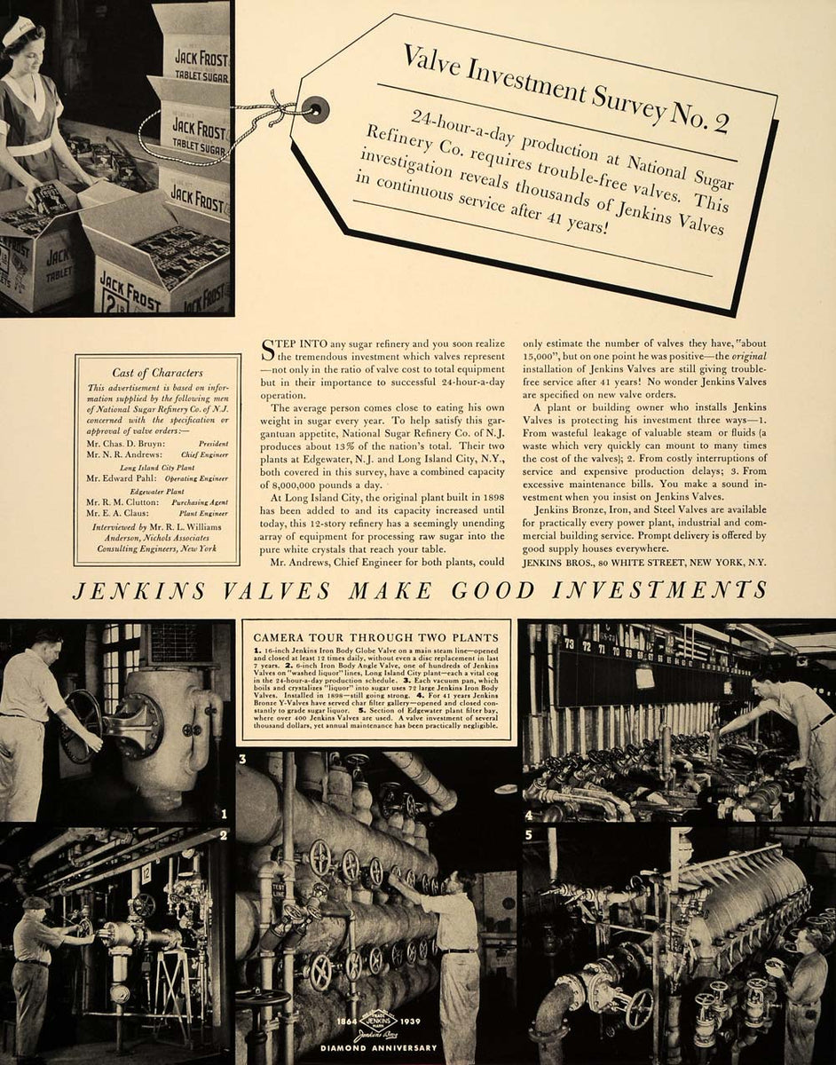 1939 Ad Jenkins Valves National Sugar Refinery Factory - ORIGINAL FT6 ...