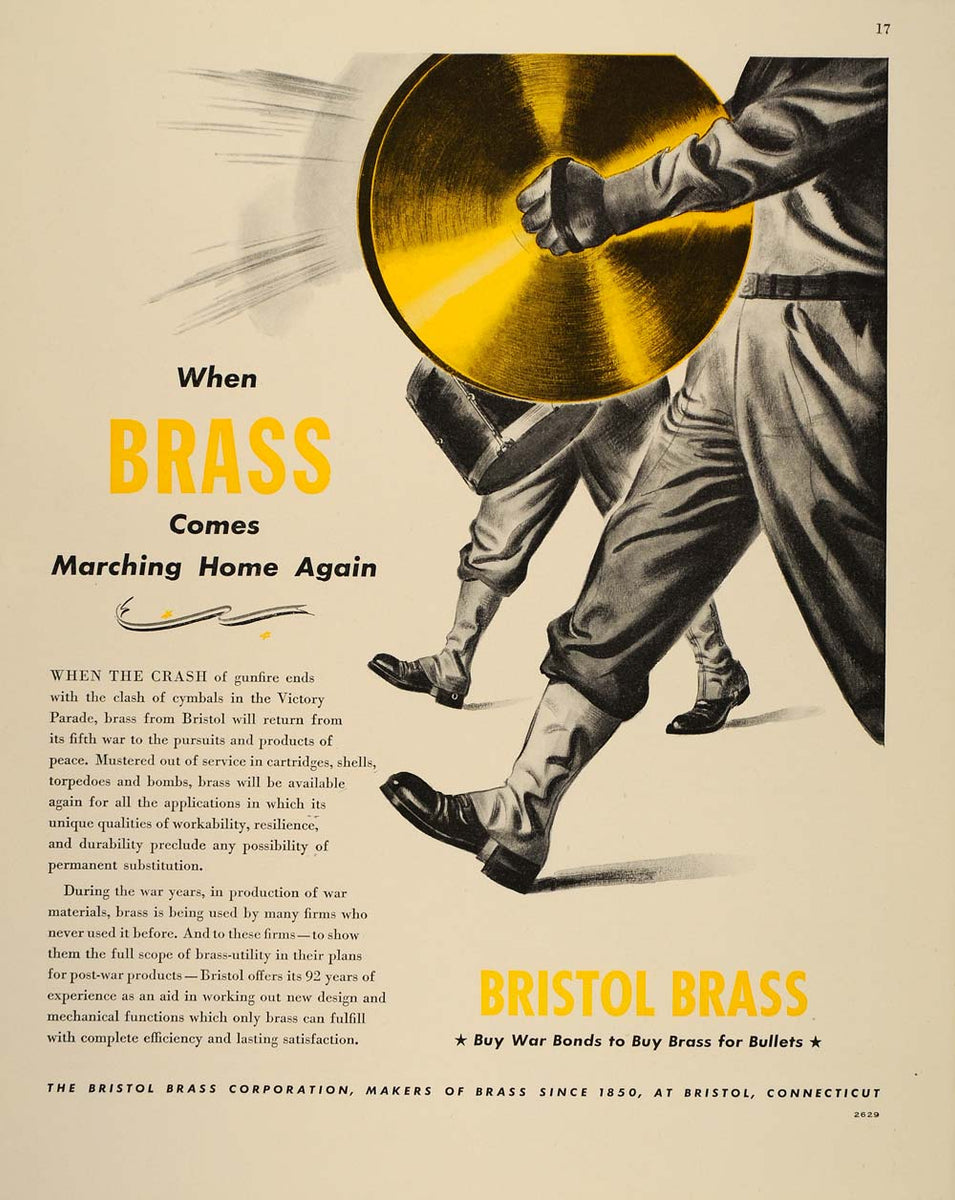1943 Ad WWII Bristol Brass Cymbals Military Band Parade Wartime Muniti ...